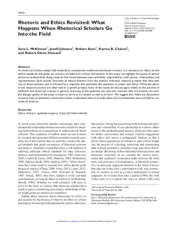 (PDF) Rhetoric and Ethics Revisited: What Happens When Rhetorical ...
