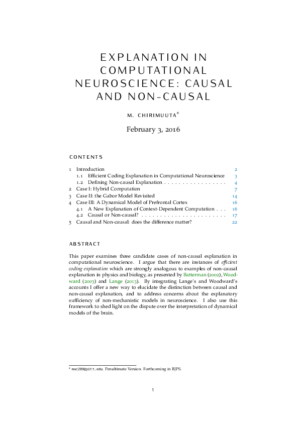 (PDF) Explanation in Neuroscience: Causal and Non-Causal