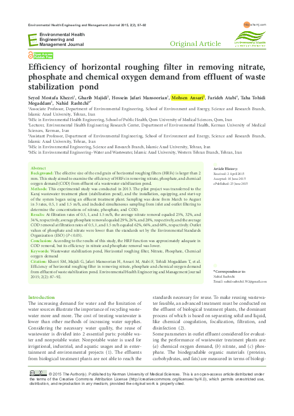 (PDF) Efficiency of horizontal roughing filter in removing nitrate ...