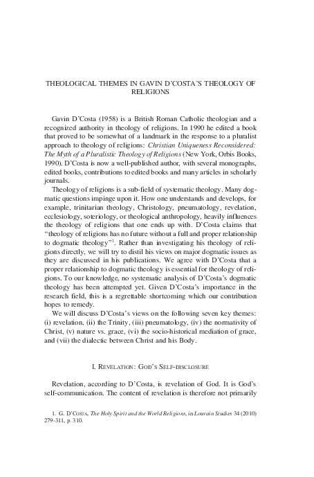 (PDF) THEOLOGICAL THEMES IN GAVIN D'COSTA'S THEOLOGY OF RELIGIONS