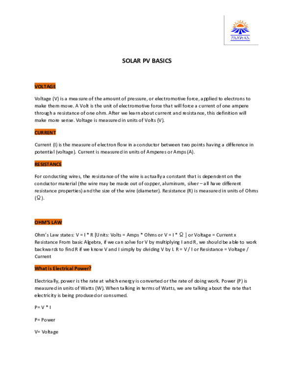(PDF) SOLAR PV BASICS