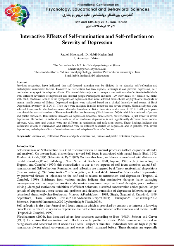 (PDF) Interactive Effects of Self-rumination and Self-reflection on ...