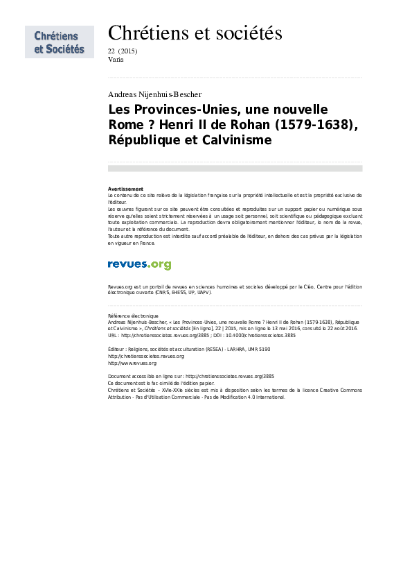 (PDF) Andreas Nijenhuis-Bescher, « Les Provinces-Unies, une nouvelle ...