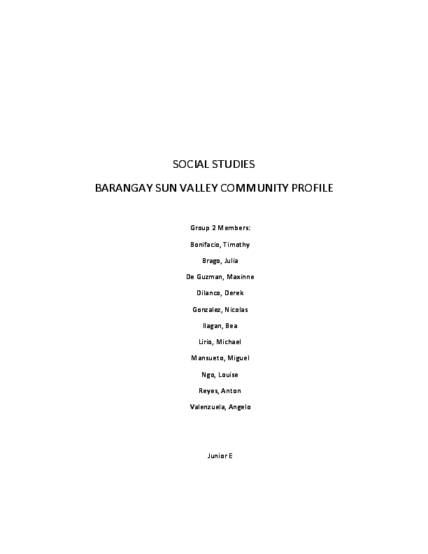 (PDF) SOCIAL STUDIES BARANGAY SUN VALLEY COMMUNITY PROFILE Group 2 ...