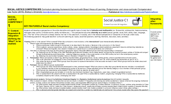 (PDF) Social Justice Competencies (curriculum development framework for ...