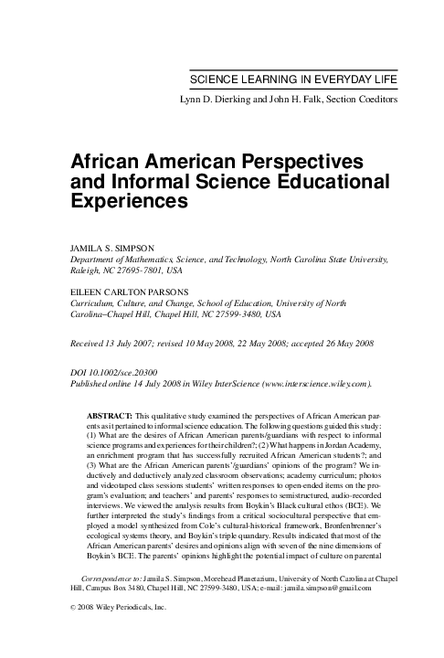 (PDF) African American perspectives and informal science educational ...