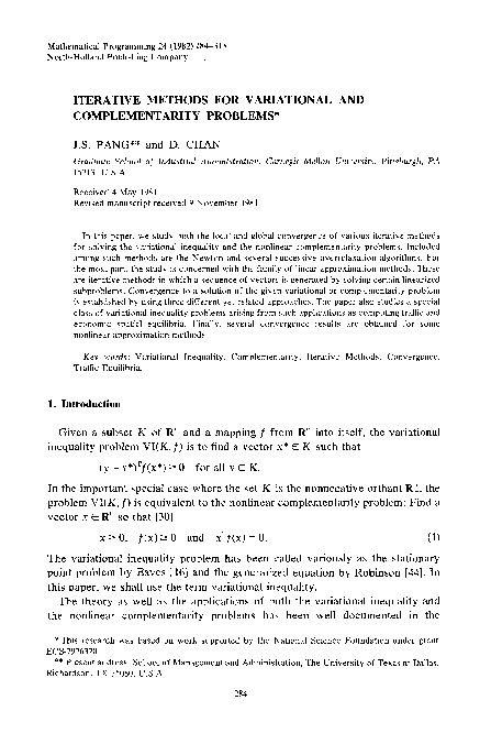 (PDF) Iterative methods for variational and complementarity problems