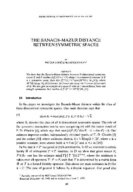 Pdf The Banach Mazur Distance Between Symmetric Spaces
