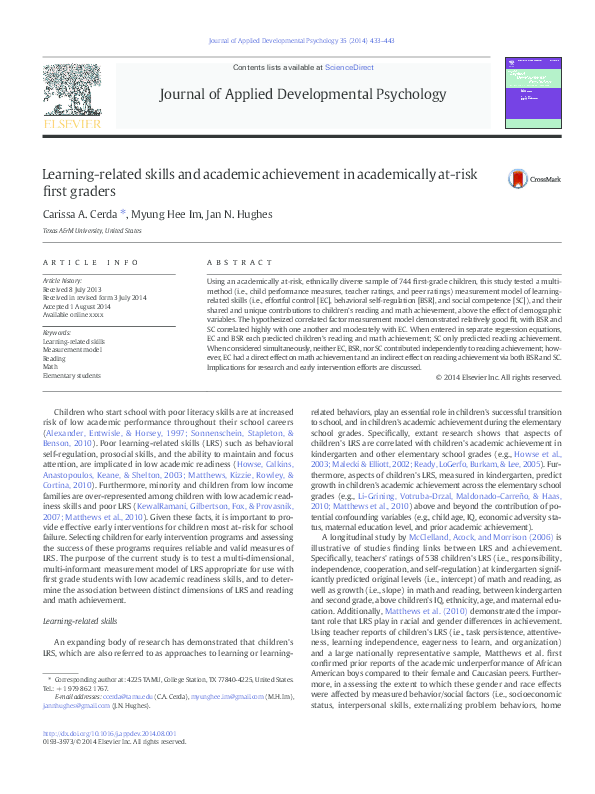 (PDF) Learning-related skills and academic achievement in academically ...