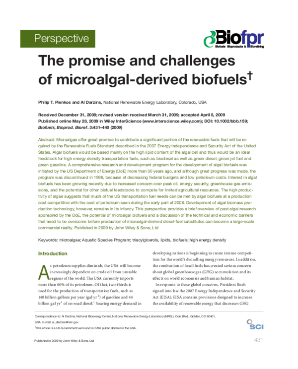 (PDF) The promise and challenges of microalgal-derived biofuels | Aldis ...