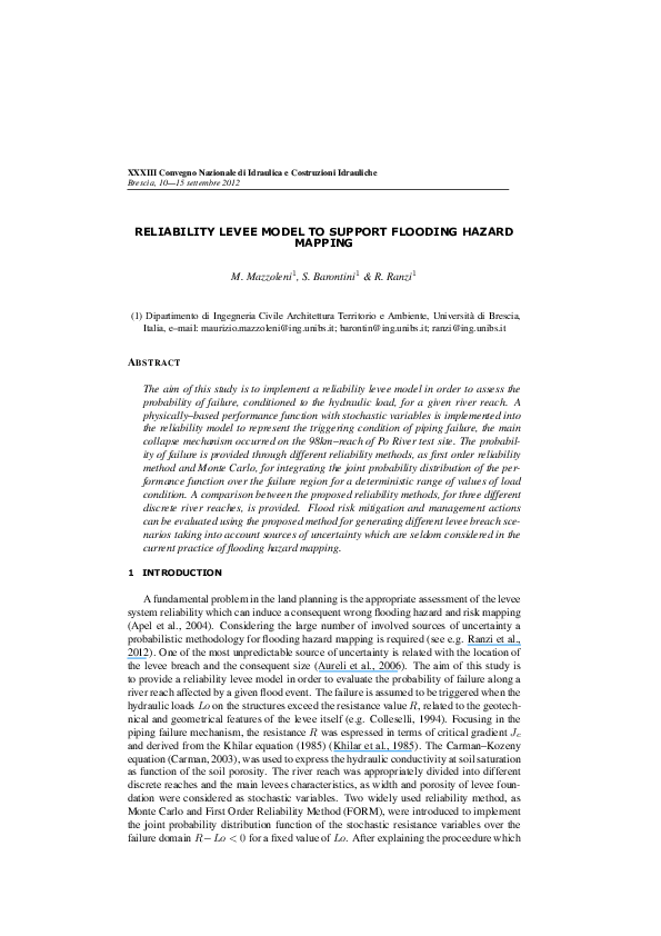 (PDF) Reliability levee model to support flooding hazard assessment