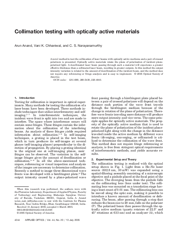 (PDF) Collimation testing with optically active materials