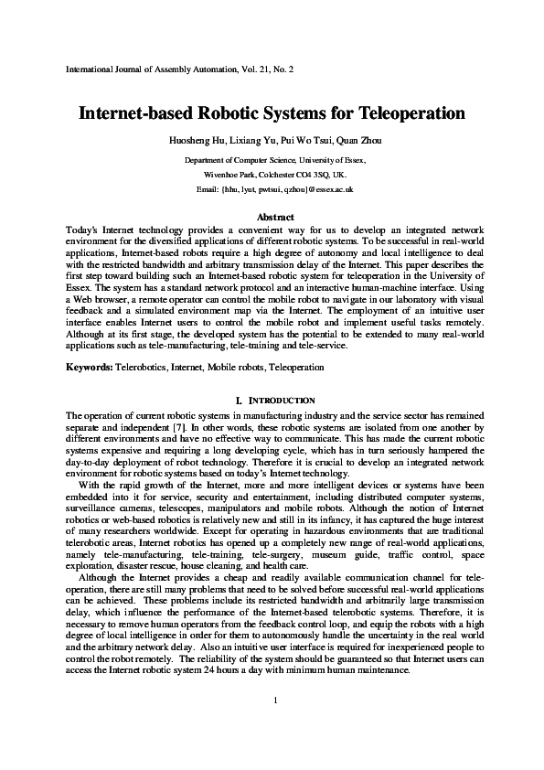 (PDF) Internet-based robotic systems for teleoperation