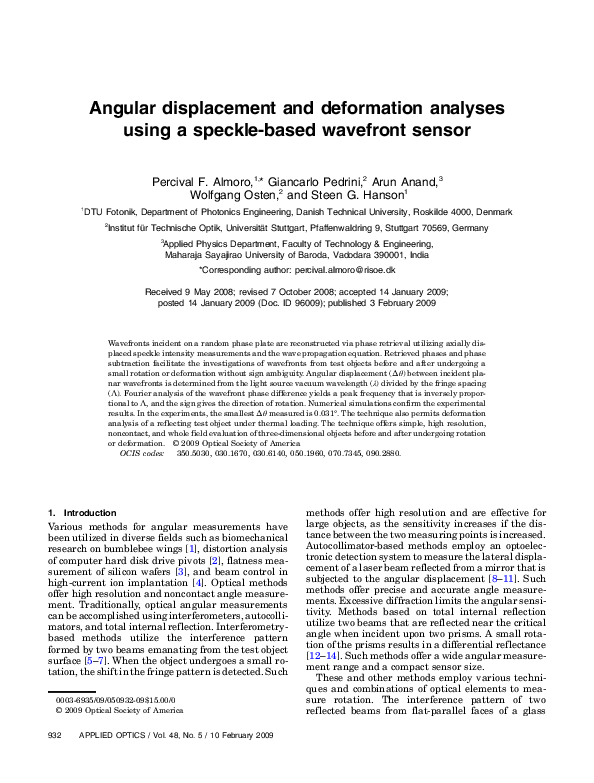 (PDF) Angular displacement and deformation analyses using a speckle ...