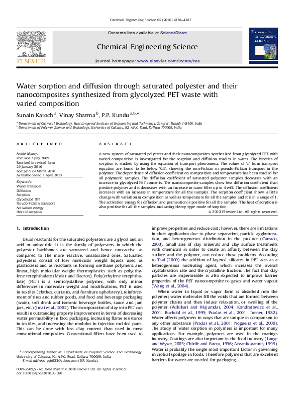 (PDF) Water sorption and diffusion through saturated polyester and ...
