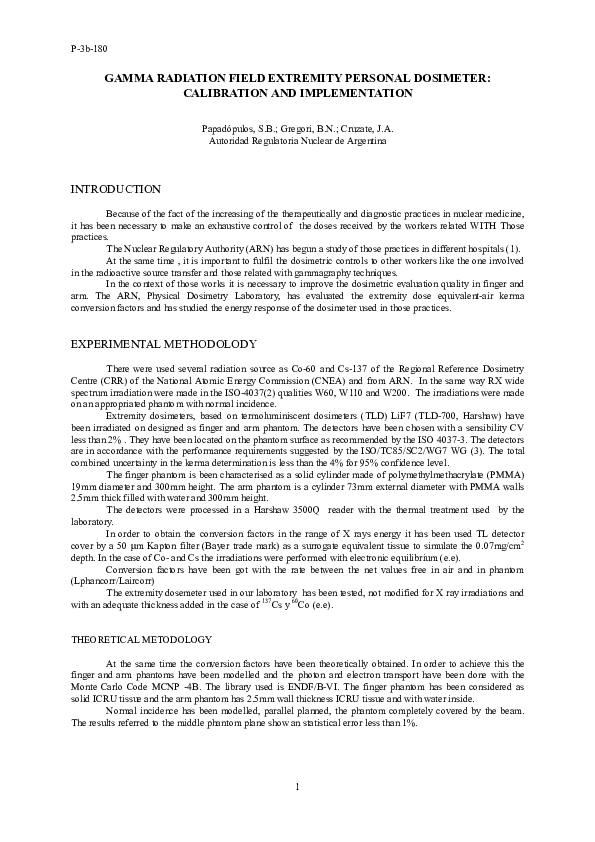 (PDF) Gamma Radiation Field Extremity Personal Dosimeter: Calibration ...