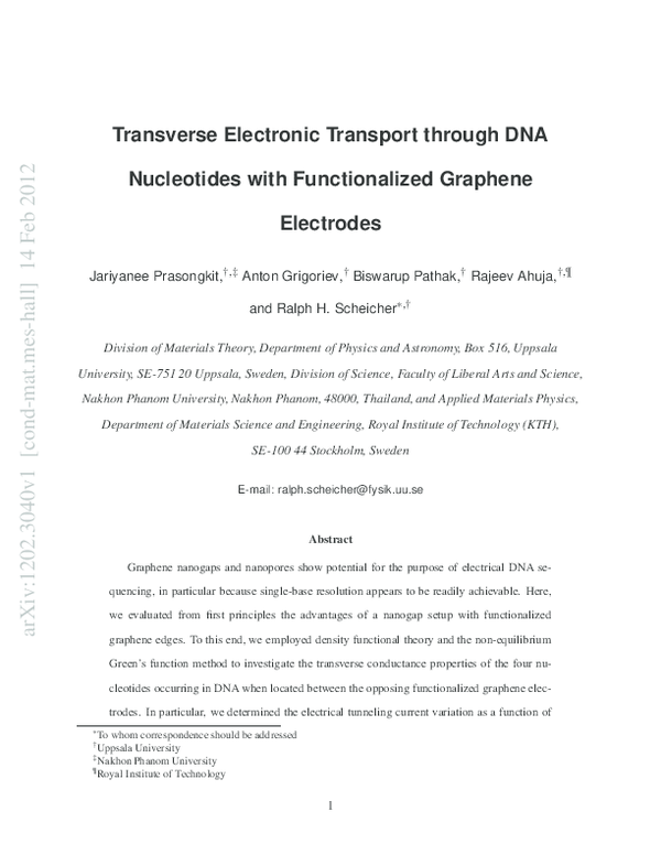 (PDF) Transverse Electronic Transport through DNA Nucleotides with ...