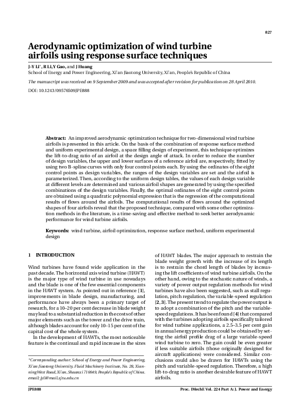 (PDF) Aerodynamic optimization of wind turbine airfoils using response surface techniques