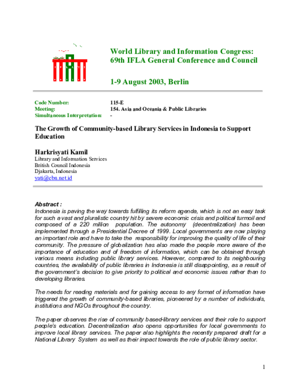 (PDF) The Growth of Community-Based Library Services to Support ...