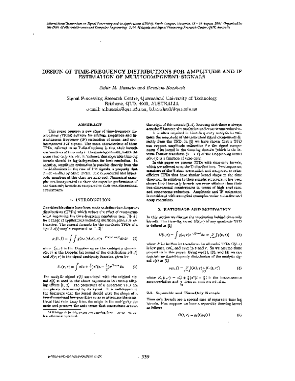 Design Of Time Frequency Distributions For Amplitude And If Estimation Of Multicomponent Signals