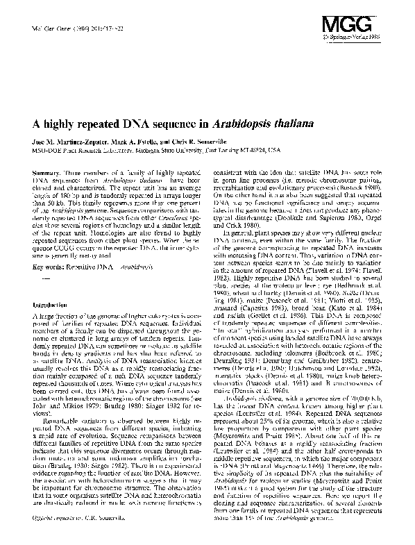 (PDF) A highly repeated DNA sequence in Arabidopsis thaliana