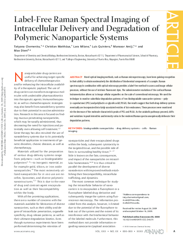 (PDF) Label-Free Raman Spectral Imaging of Intracellular Delivery and ...