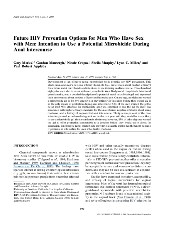 (PDF) Future HIV Prevention Options for Men Who Have Sex with Men: Intention to Use a Potential ...