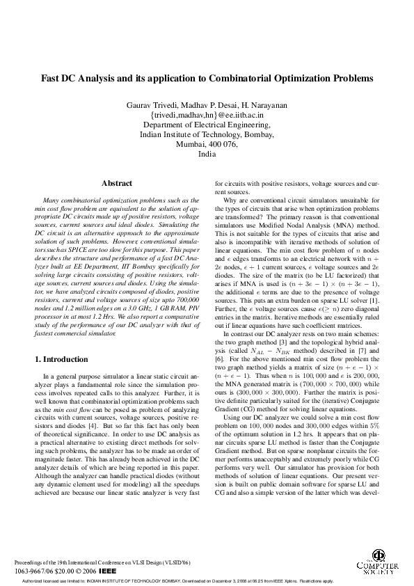 (PDF) Fast DC Analysis and Its Application to Combinatorial Optimization Problems