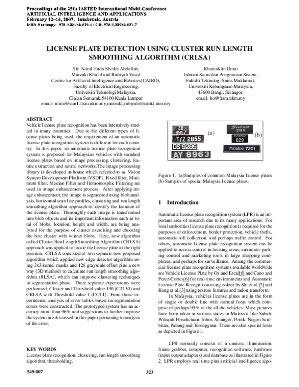 Pdf License Plate Detection Using Cluster Run Length Smoothing Algorithm Crlsa 