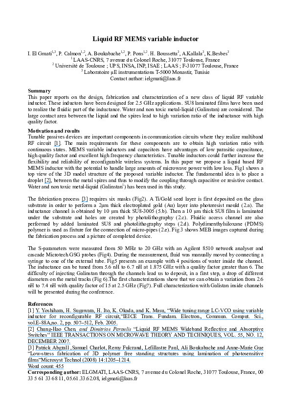 (PDF) Liquid RF MEMS variable inductor