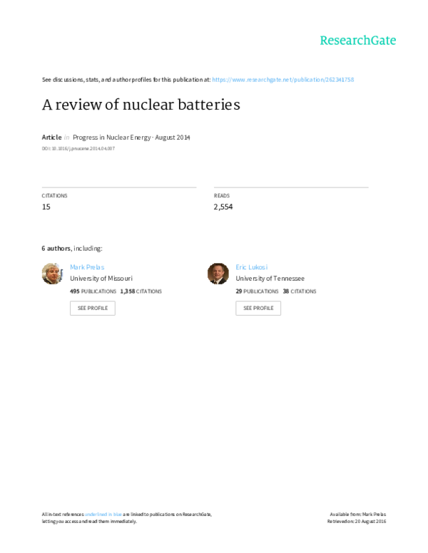 (PDF) A review of nuclear batteries