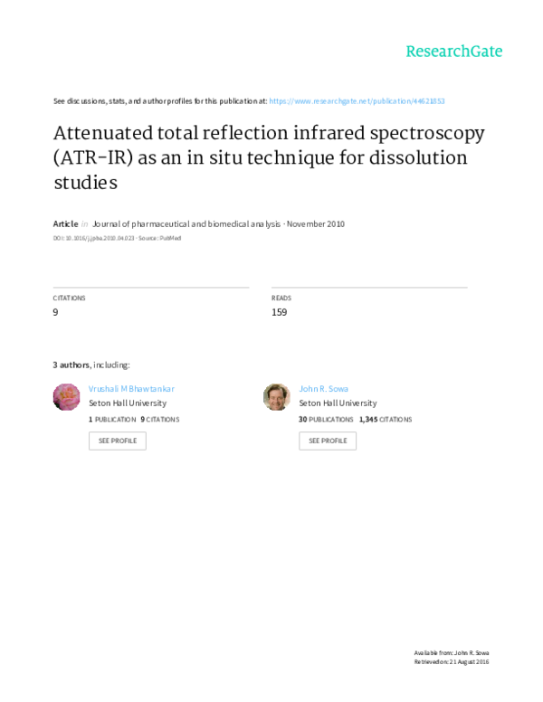(PDF) Attenuated total reflection infrared spectroscopy (ATR-IR) as an in s itu technique for ...