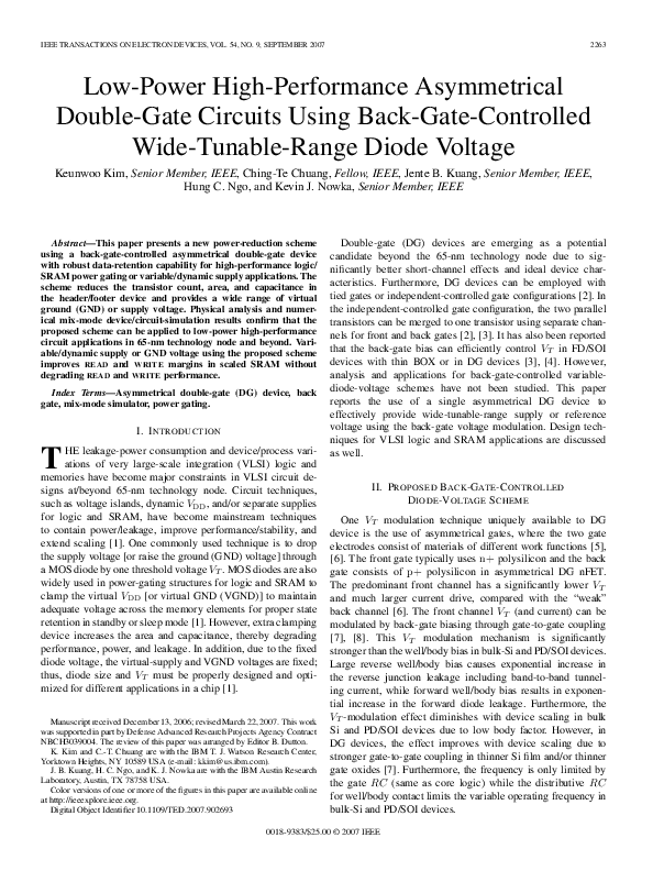 (PDF) Low-Power Asymmetrical Double-Gate Circuits