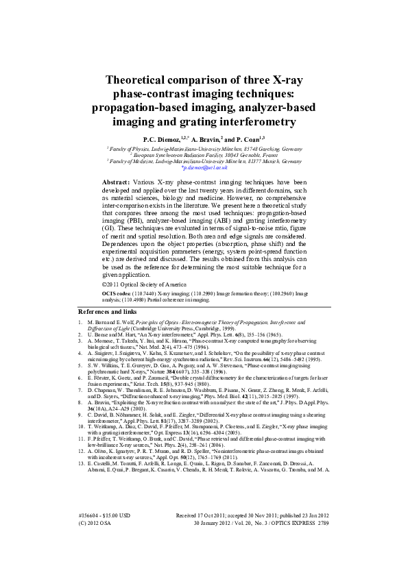 (PDF) Theoretical comparison of three X-ray phase-contrast imaging techniques: propagation-based ...
