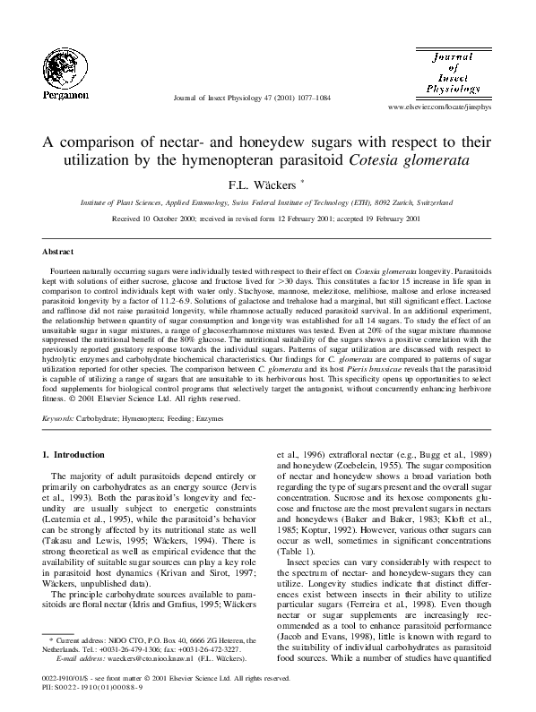 (PDF) A comparison of nectar- and honeydew sugars with respect to their ...