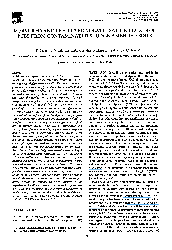 (PDF) Measured and predicted volatilisation fluxes of PCBs from ...