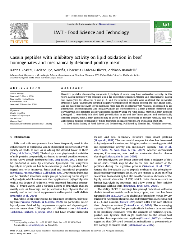 (PDF) Casein peptides with inhibitory activity on lipid oxidation in ...