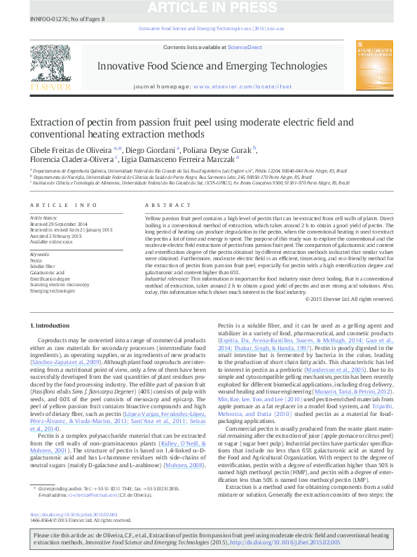 Pdf Extraction Of Pectin From Passion Fruit Peel Using Moderate