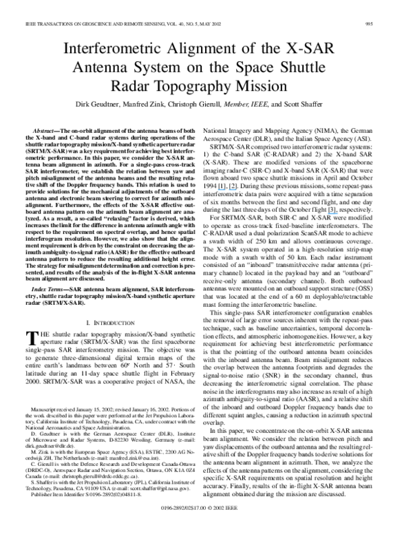 (PDF) Interferometric Alignment of the X-SAR Antenna System on the ...
