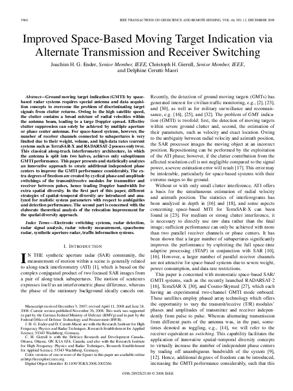 (PDF) Improved Space-Based Moving Target Indication via Alternate Transmission and Receiver ...