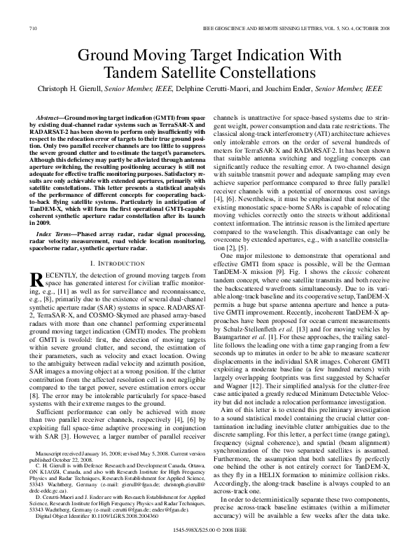 (PDF) Ground Moving Target Indication With Tandem Satellite Constellations