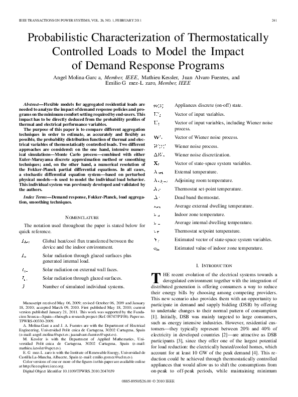 (PDF) Probabilistic Characterization of Thermostatically Controlled Loads to Model the Impact of ...