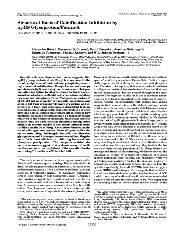 (PDF) Structural Basis of Calcification Inhibition by alpha 2-HS ...