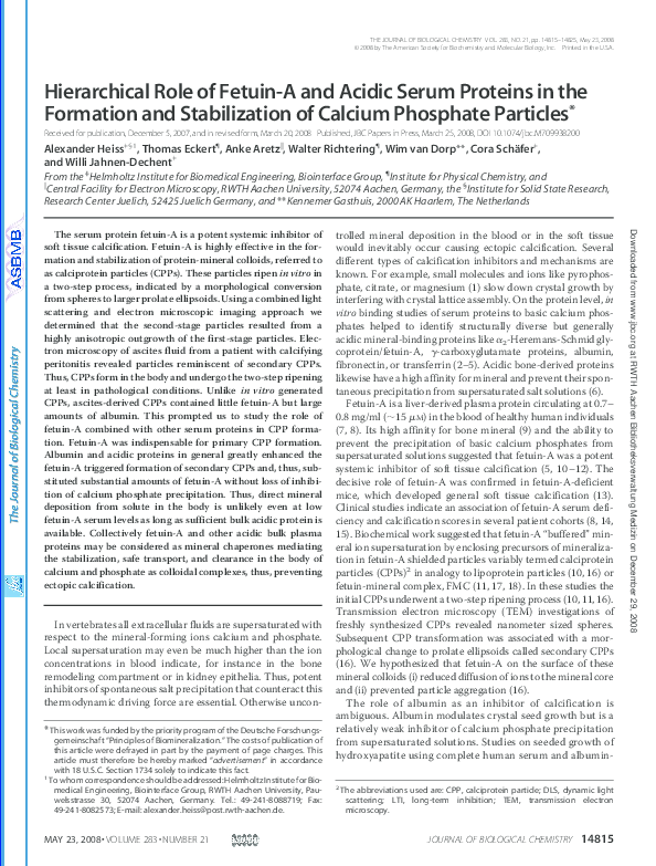 (PDF) Hierarchical Role of Fetuin-A and Acidic Serum Proteins in the ...