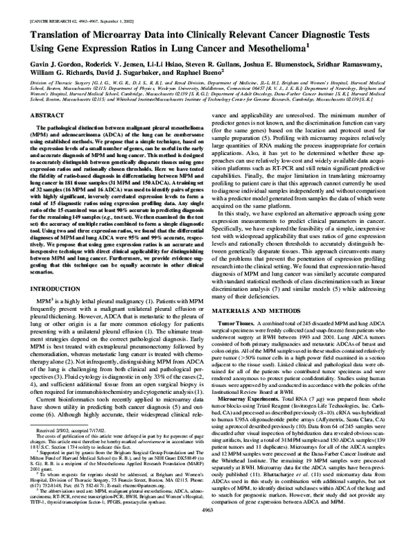 (PDF) Translation of microarray data into clinically relevant cancer ...