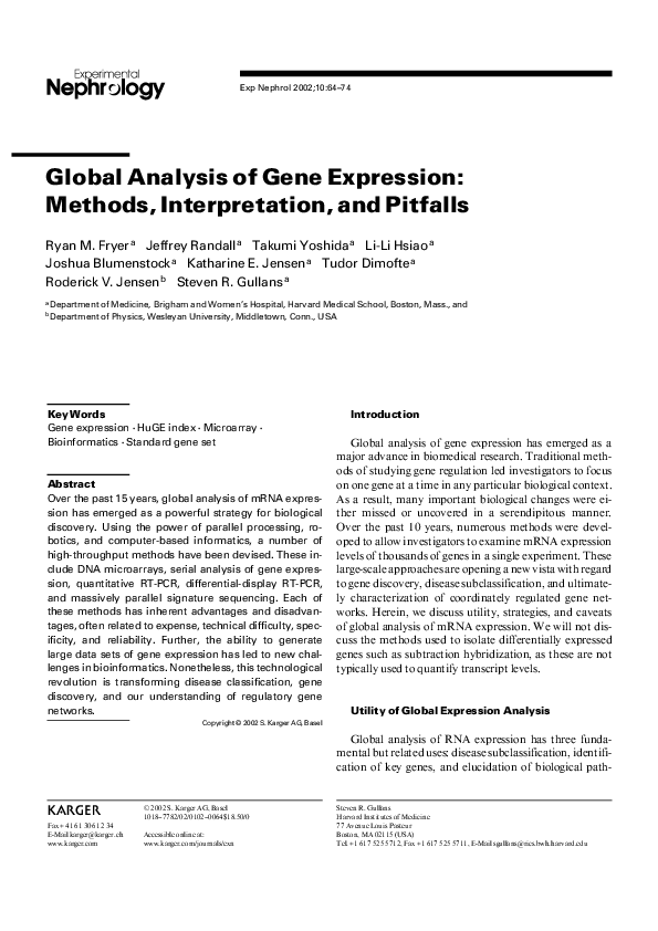 (PDF) Global Analysis of Gene Expression: Methods, Interpretation, and ...