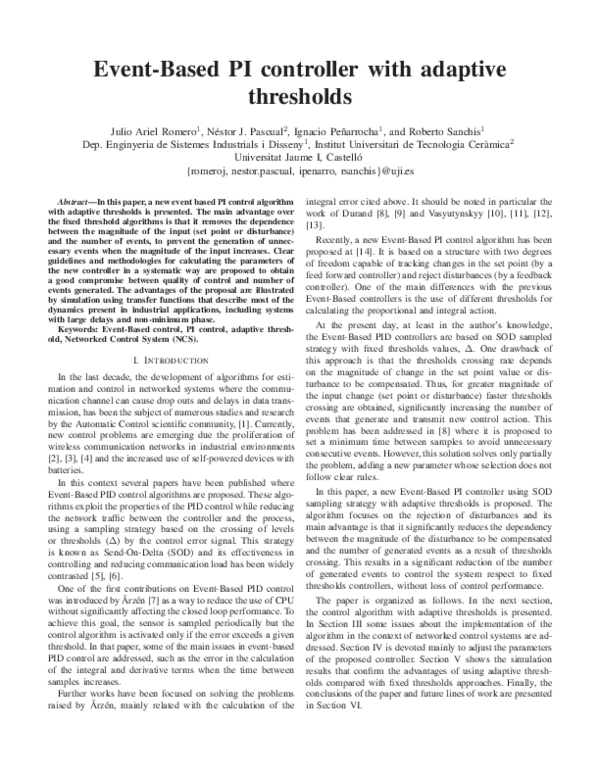 (PDF) Event-based PI controller with adaptive thresholds