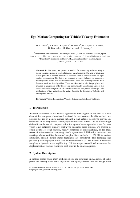 Pdf Ego Motion Computing For Vehicle Velocity Estimation