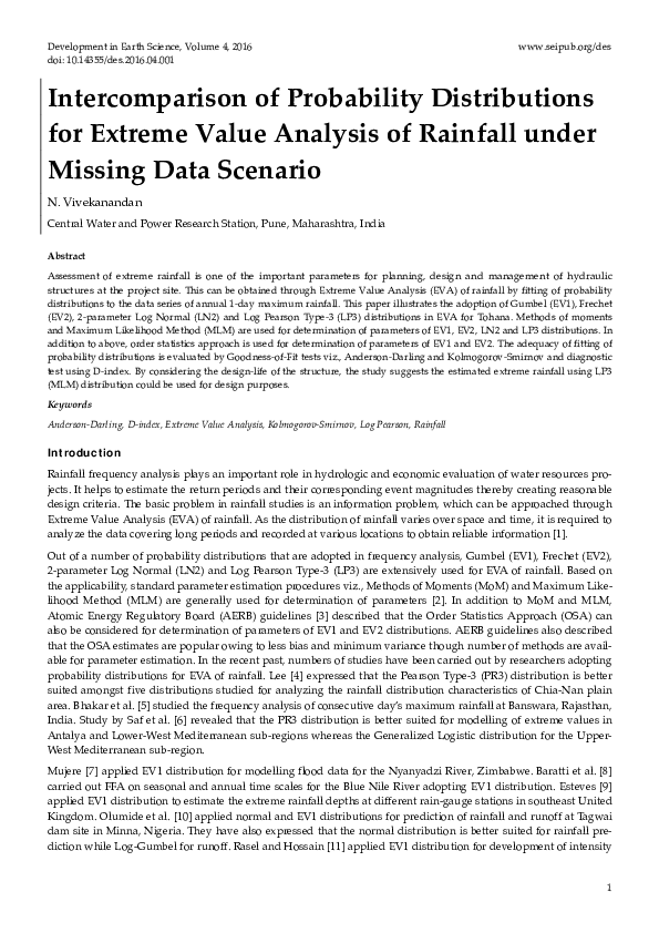 (PDF) Intercomparison of Probability Distributions for Extreme Value ...