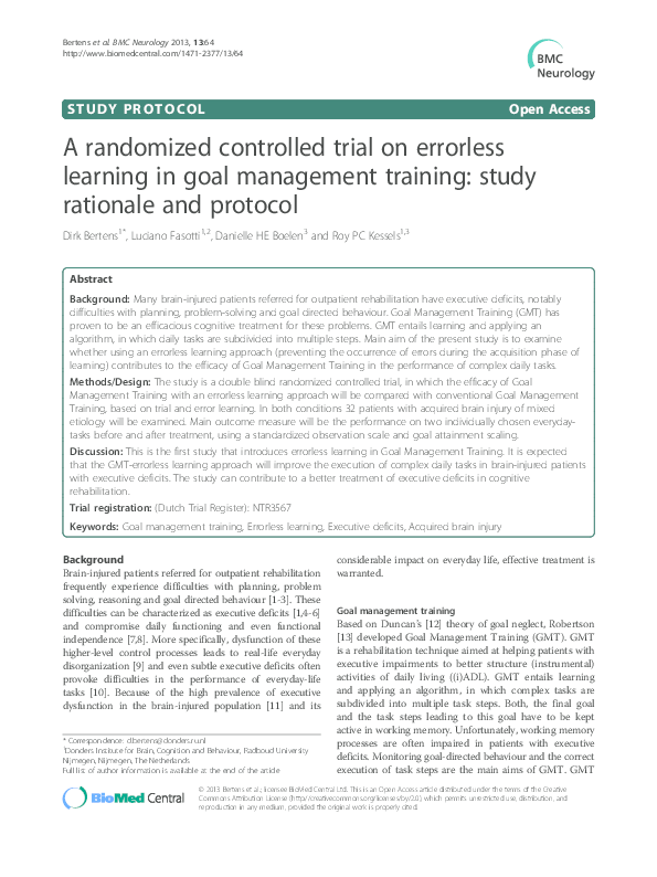 (PDF) Errorless Learning in Goal Management Training